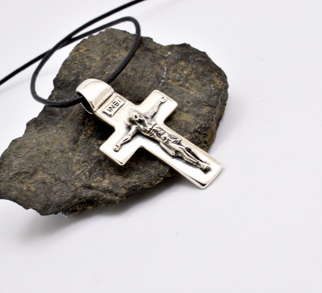 Sterling Silver Cross Necklace Crucifix INBI , Silver Men's Solid Cross ...