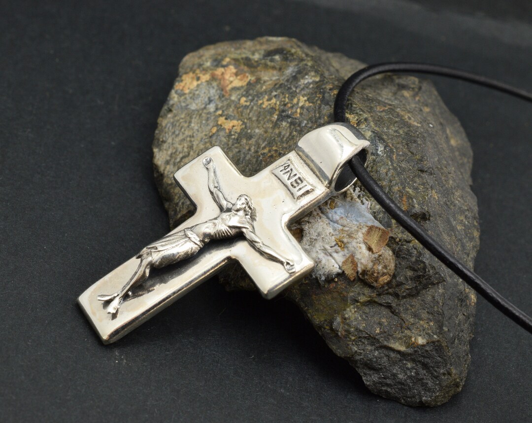 Sterling Silver Cross Necklace Crucifix INBI , Silver Men's Solid Cross ...