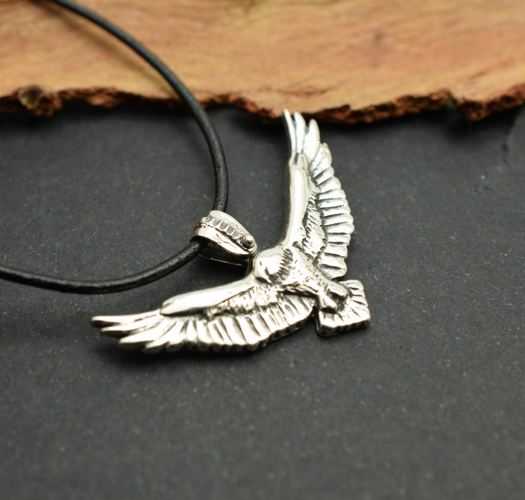Sterling Silver Eagle Necklace, Flying Eagle Pendant Rustic Wild Life ...
