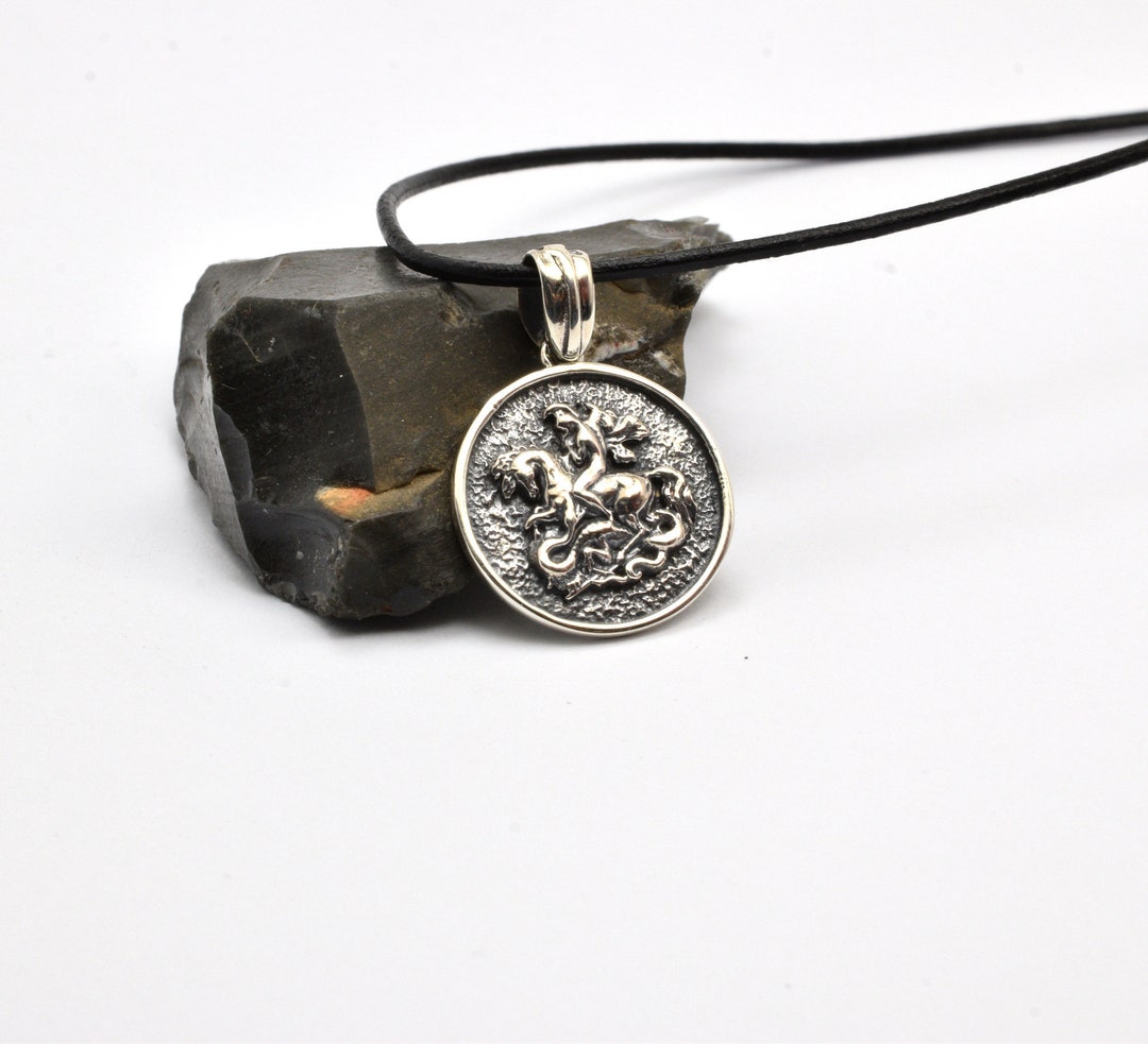 St George Pendant in Sterling Silver Christian Saint Religious Medal ...