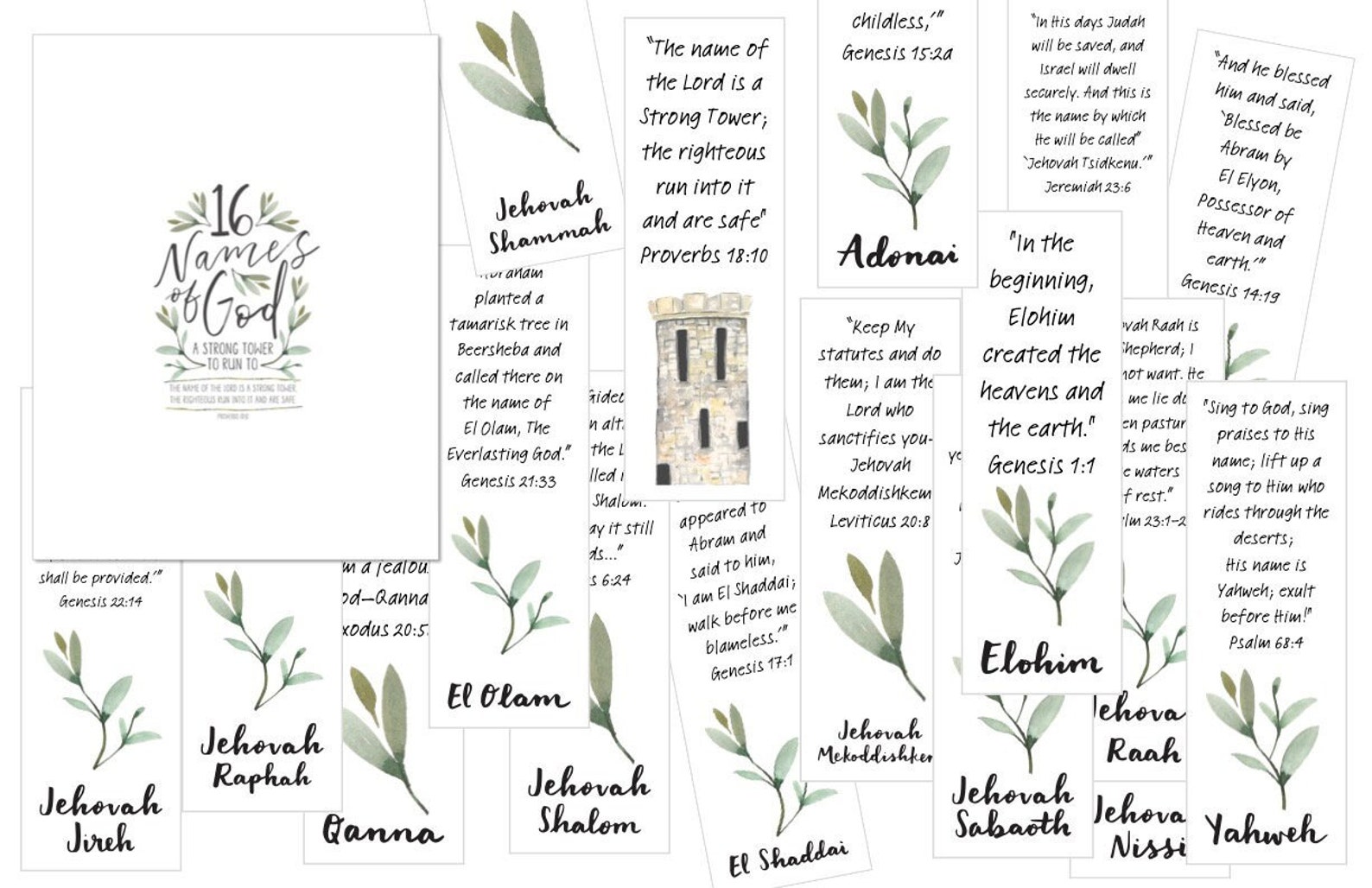 16 Names of God Bookmarks + BONUS El Roi PDF Download Printable - Etsy