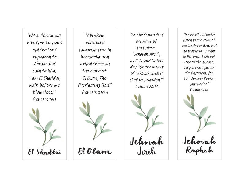 16 Names of God Bookmarks + BONUS El Roi PDF Download Printable - Etsy