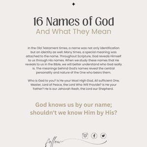 NEW 16 Names of God & What They Mean Frame-worthy Downloadable ...