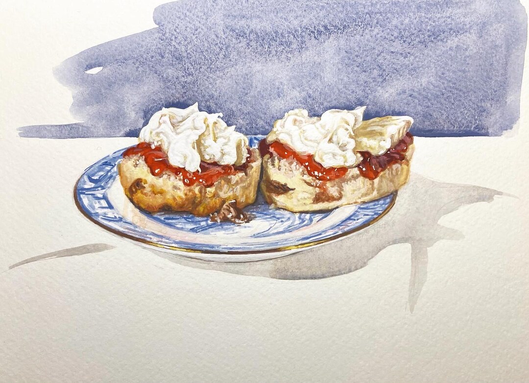 ORIGINAL Still Life Painting of a Scone With Jam and Cream by Chris ...