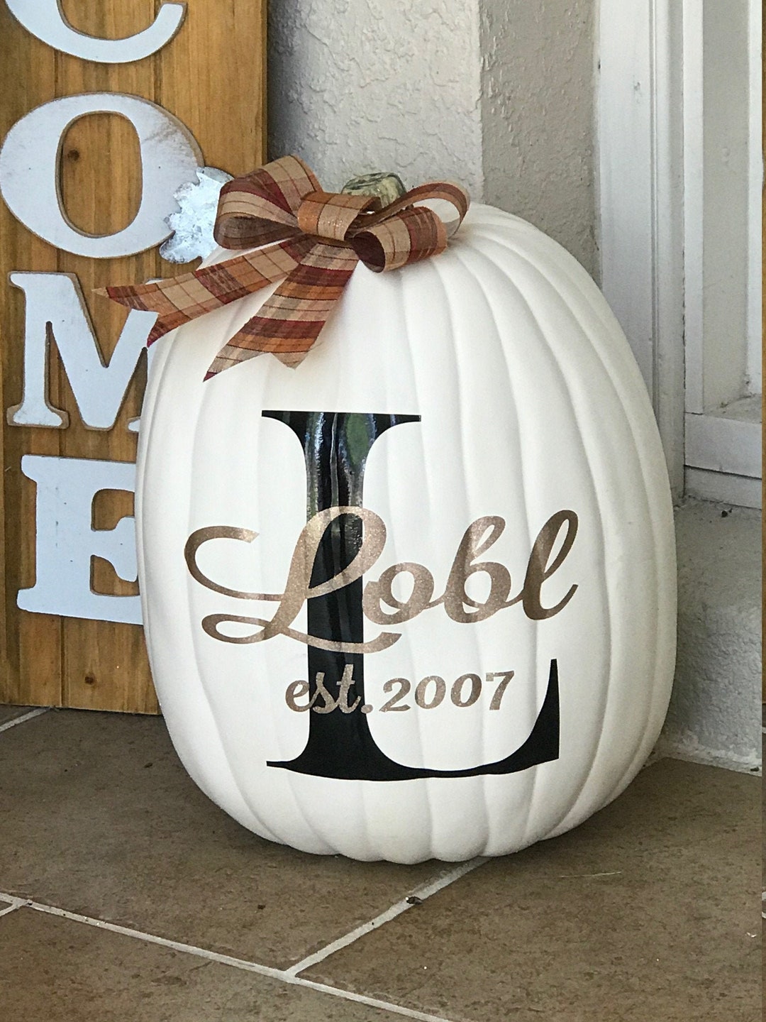 Personalized Monogrammed Pumpkins 13 Tall White or Orange Faux Pumpkins ...