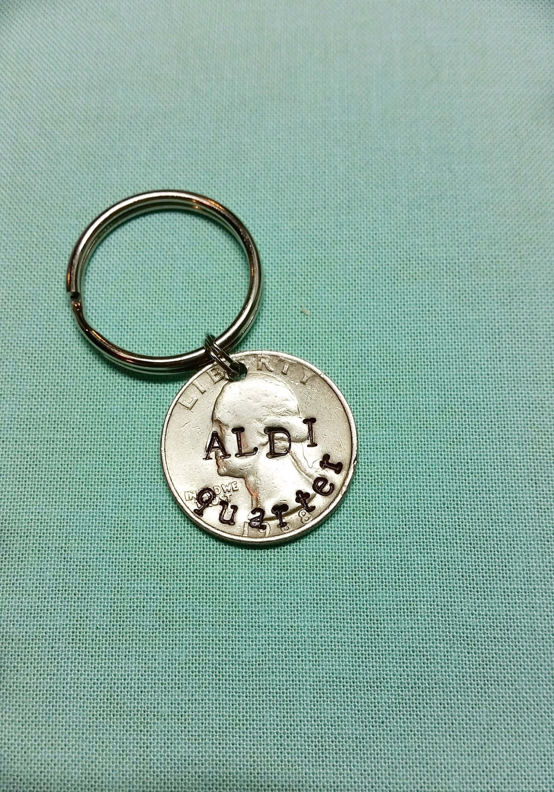 Aldi Quarter Holder, Coin Keychain, Cart Keychain, Hand Stamped Coin ...