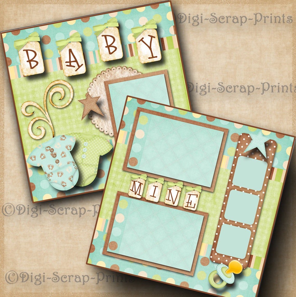 BABY BOY ~ 2 Printed 12X12 Pre-made Scrapbook Pages Quick Pages Digital ...