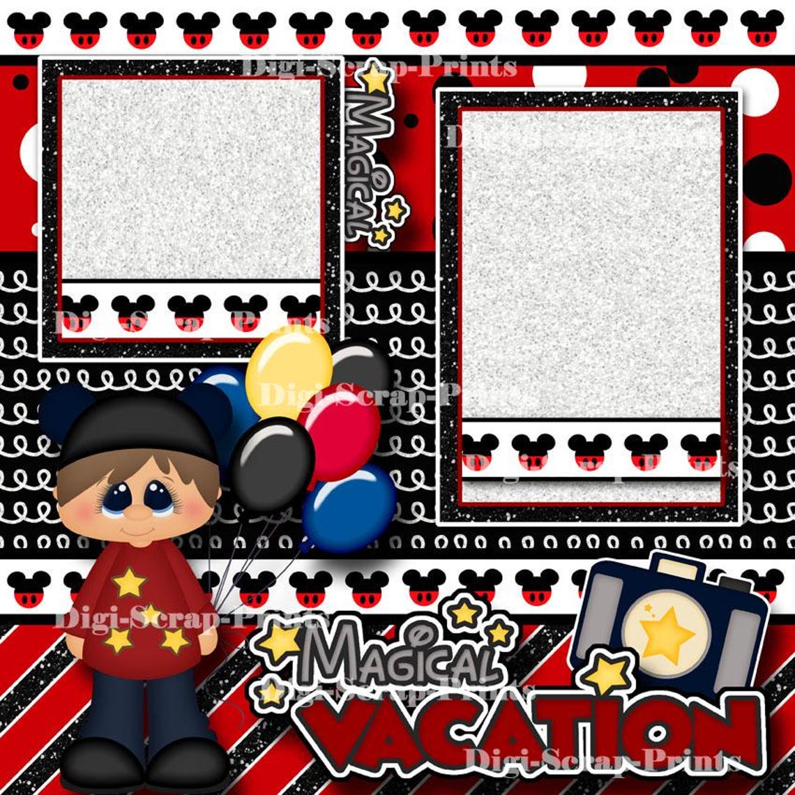 MAGIC VACATION Theme Park 12x12 Printed 2 Premade Scrapbook Pages Quick ...
