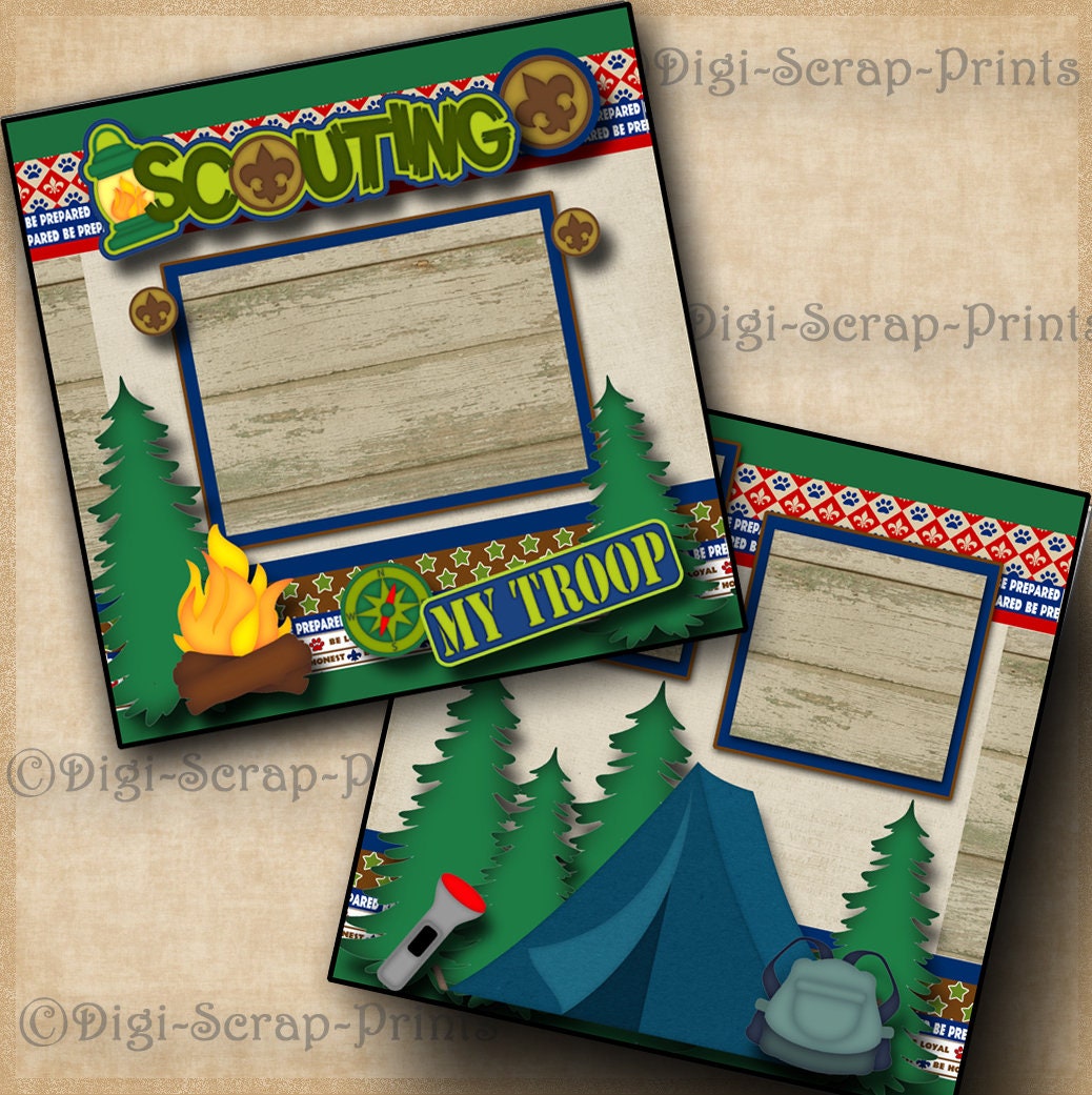 SCOUTING ~ Boy Scouts Cub ~ 2 Printed 12X12 Pre-made Scrapbook Pages ...