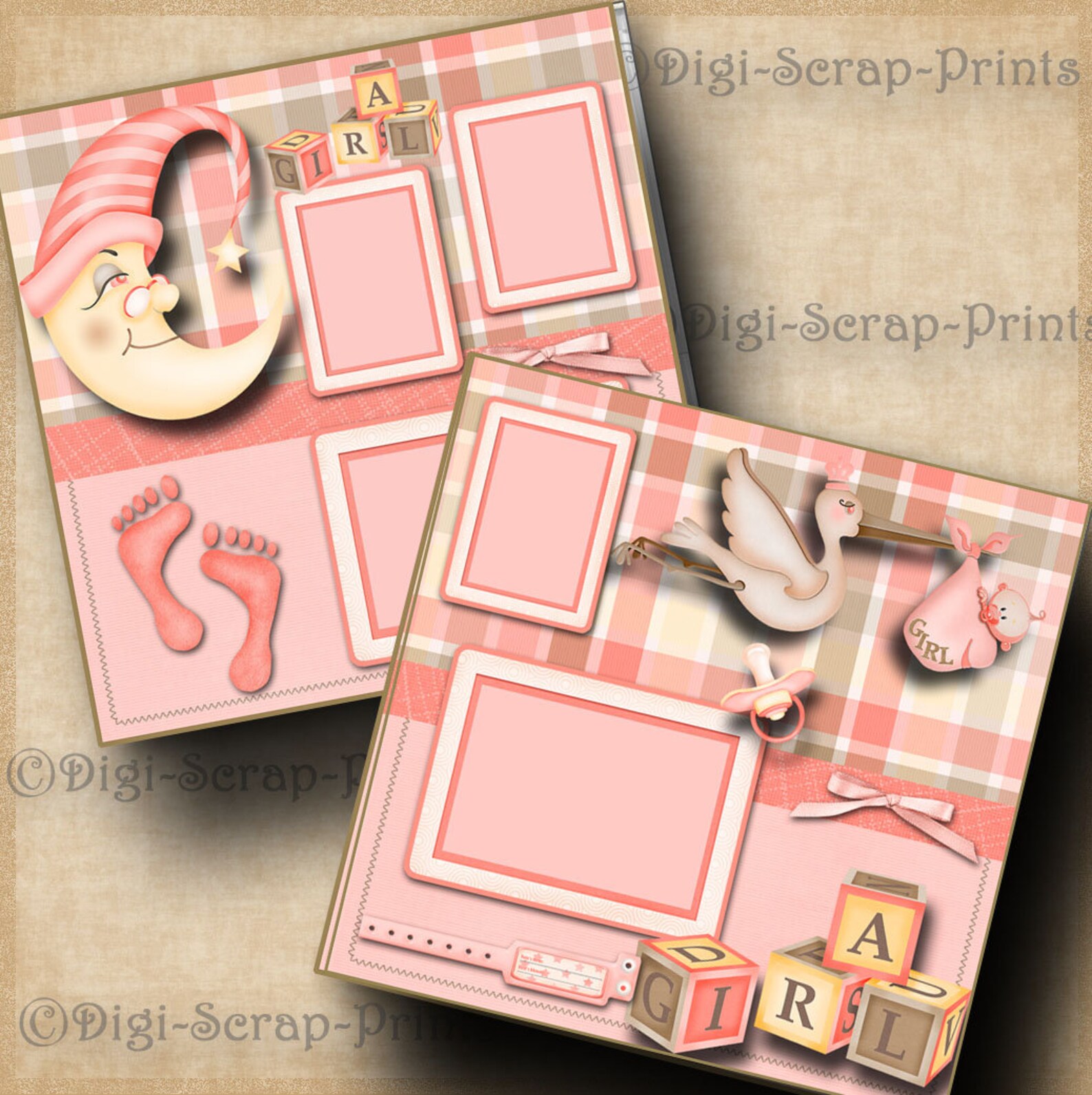 BABY GIRL ~ 2 Printed 12X12 Pre-made Scrapbook Pages Quick Pages ...