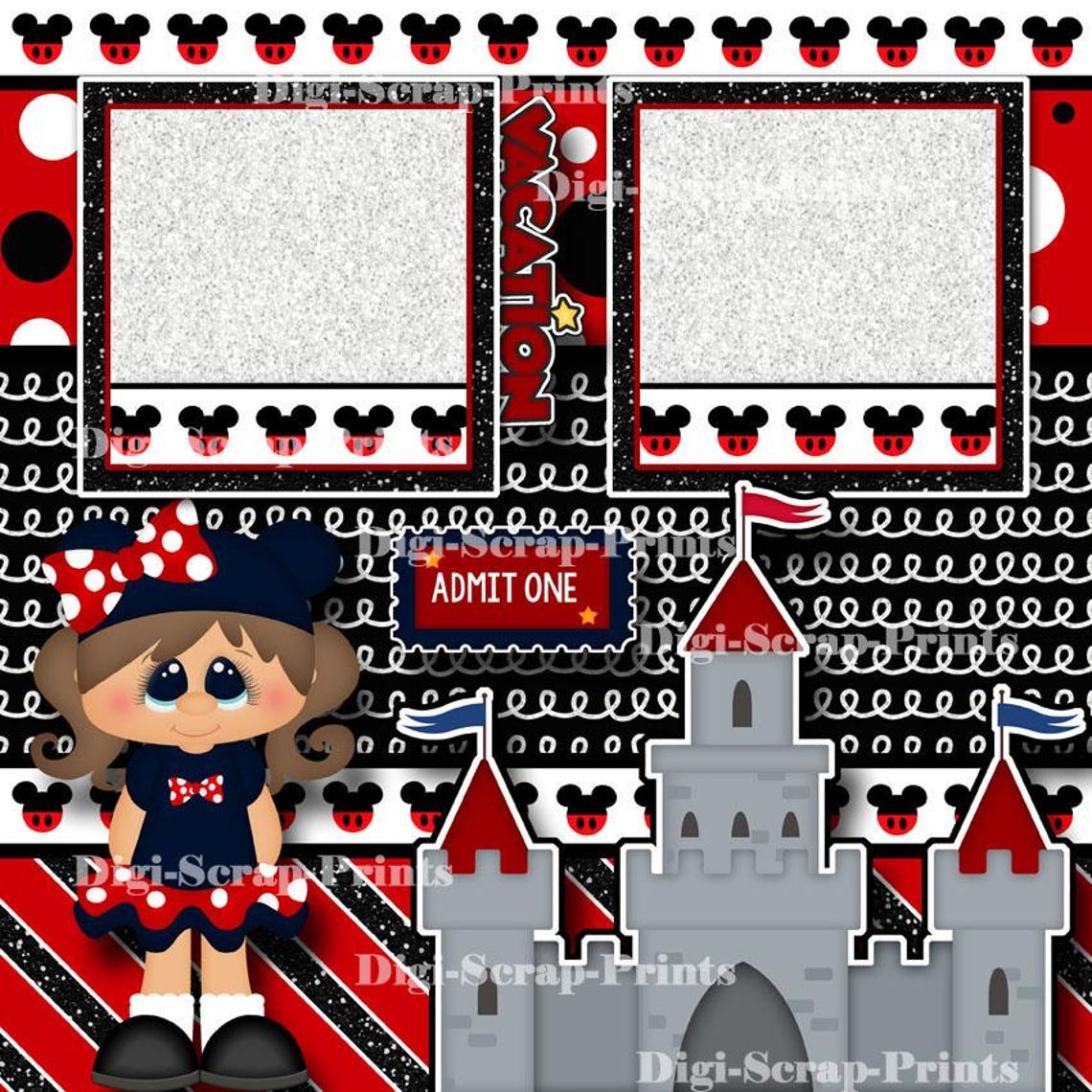 MAGIC VACATION Theme Park 12x12 Printed 2 Premade Scrapbook Pages Quick ...