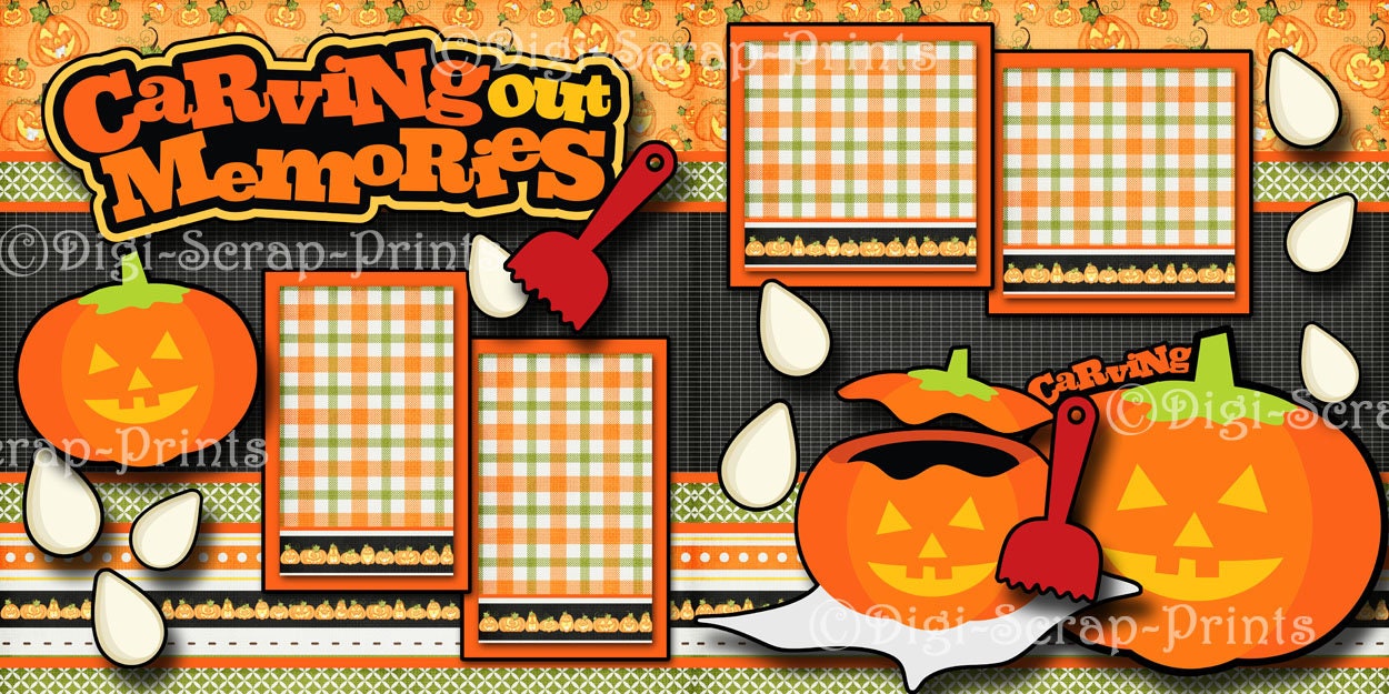 CARVING PUMPKINS ~fall Halloween 2 Printed 12X12 Pre-made Scrapbook ...