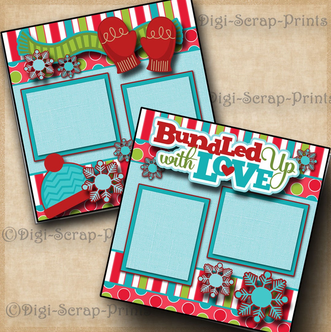 BUNDLE UP Winter Snow 2 Printed 12X12 Pre-made Scrapbook Pages Quick EZ ...