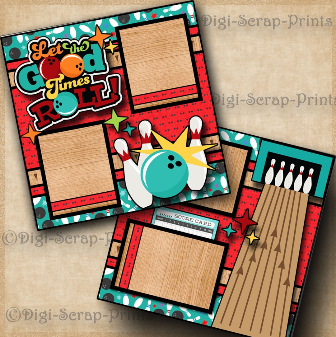 BOWLING ~ 2 Printed 12X12 Pre-made Scrapbook Pages Quick EZ Pages Paper ...