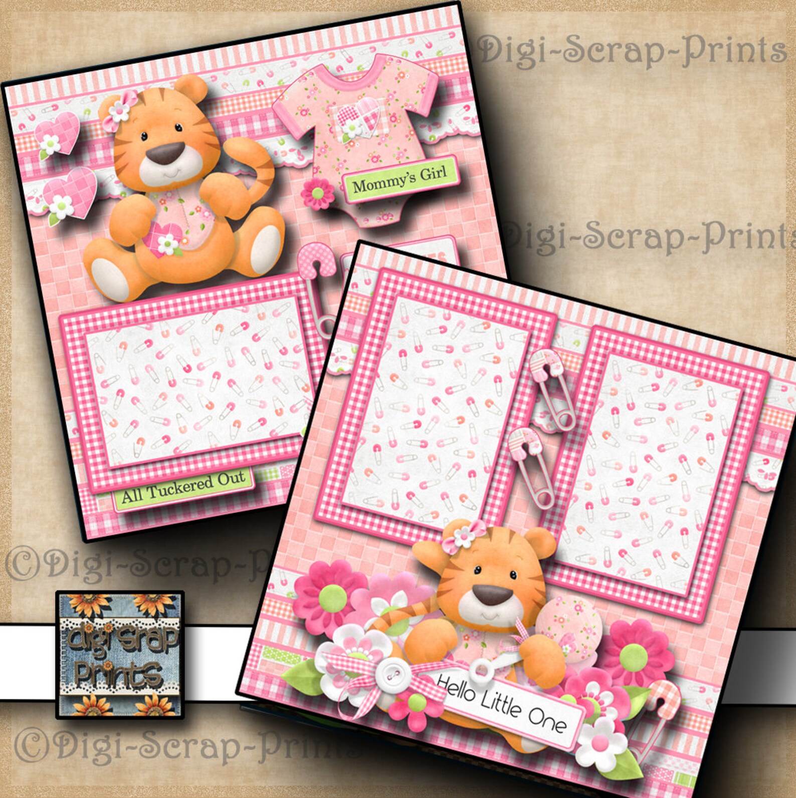BABY GIRL ~ 2 Printed 12X12 Pre-made Scrapbook Pages Quick Pages ...