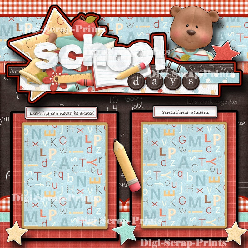 School Day Boy ~ 2 Printed 12X12 Pre-made Scrapbook Pages Quick Pages ...