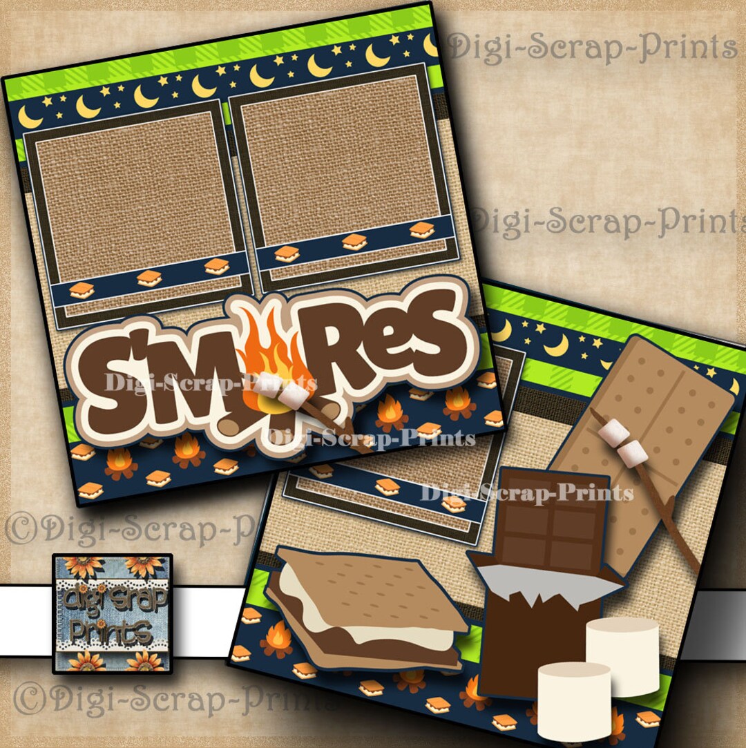 SMORES ~ Camping ~ 2 Printed 12X12 Pre-made Scrapbook Pages Quick EZ ...