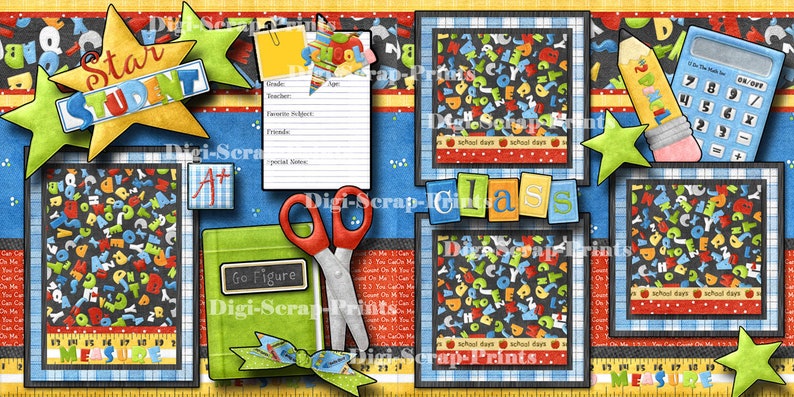 STAR STUDENT School Grade ~ 2 Printed 12X12 Pre-made Scrapbook Pages ...
