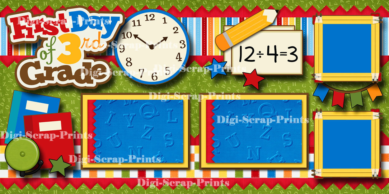First Day of 3RD GRADE School 2 Printed 12X12 Pre-made Scrapbook Pages ...