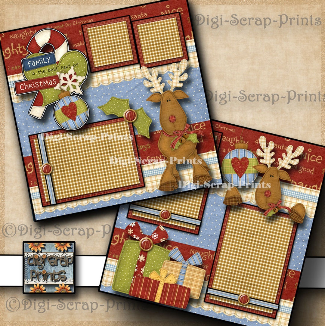 Family CHRISTMAS Reindeer CUTE ~ 2 Printed 12X12 Pre-made Scrapbook ...