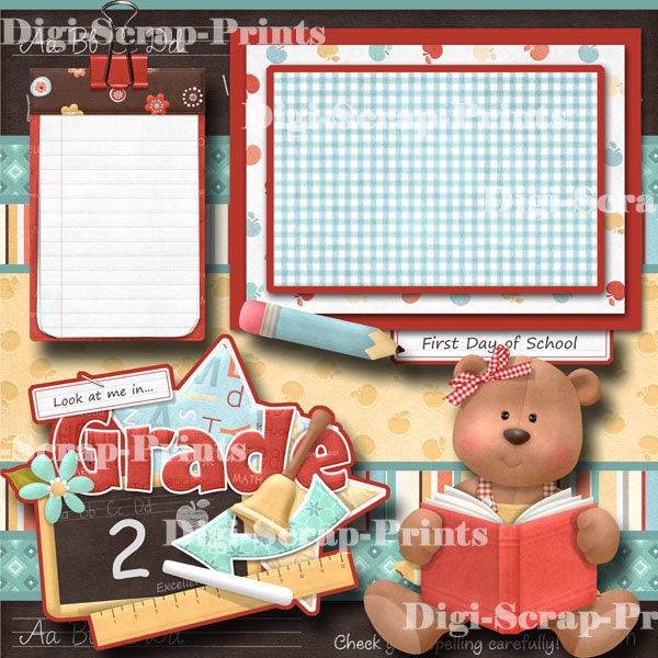 2ND GRADE SCHOOL~ Girl ~ 2 Printed 12X12 Pre-made Scrapbook Pages Ez ...