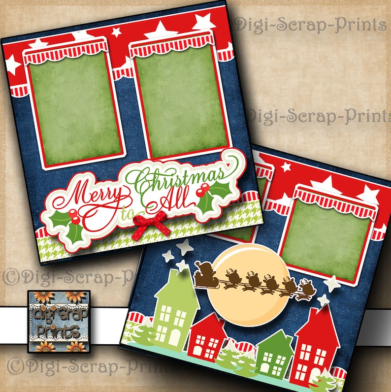 MERRY CHRISTMAS to All ~ 2 Printed 12X12 Pre-made Scrapbook Pages Ez ...