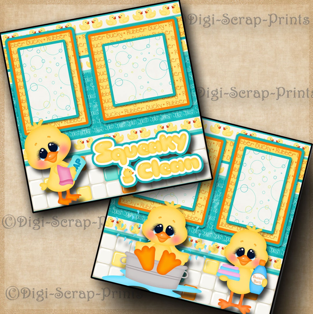 BATH TIME ~ Boy Baby 2 Printed 12X12 Pre-made Scrapbook Pages Quick EZ ...