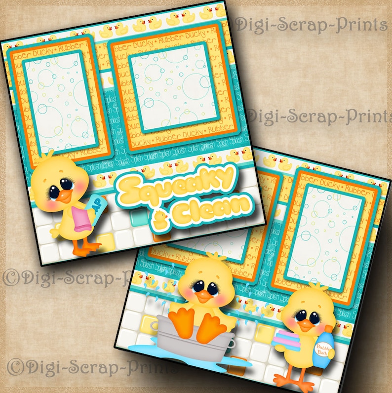 BATH TIME ~ Boy Baby 2 Printed 12X12 Pre-made Scrapbook Pages Quick EZ ...