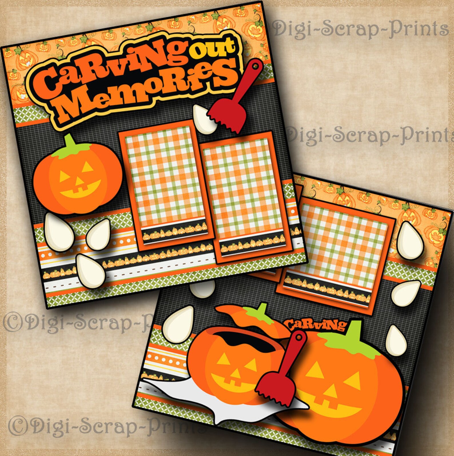 CARVING PUMPKINS ~fall Halloween 2 Printed 12X12 Pre-made Scrapbook ...