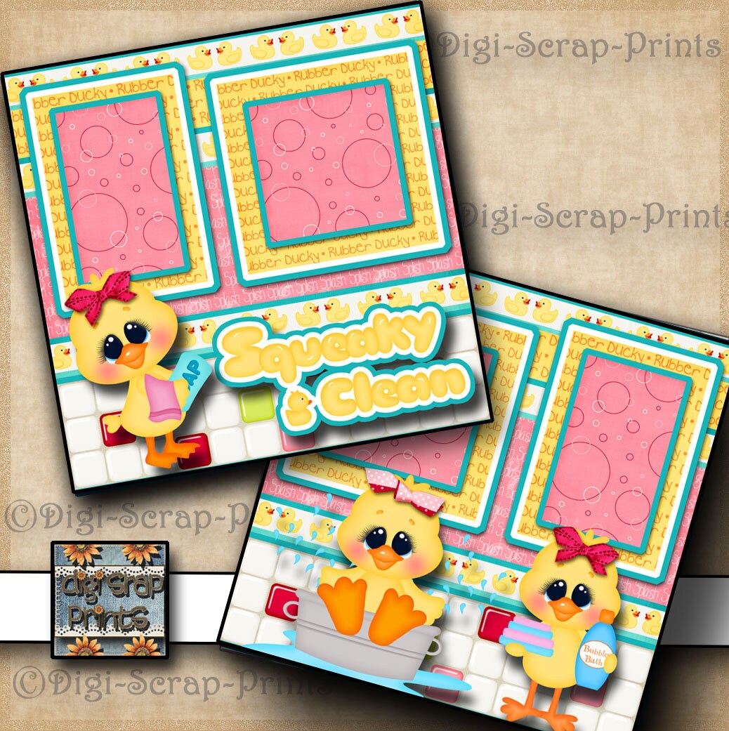 BATH TIME ~girl Baby 2 Printed 12X12 Pre-made Scrapbook Pages Quick EZ ...