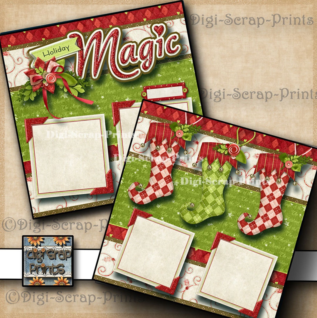 CHRISTMAS MAGIC ~ 2 Printed 12X12 Pre-made Scrapbook Pages Ez Quick ...