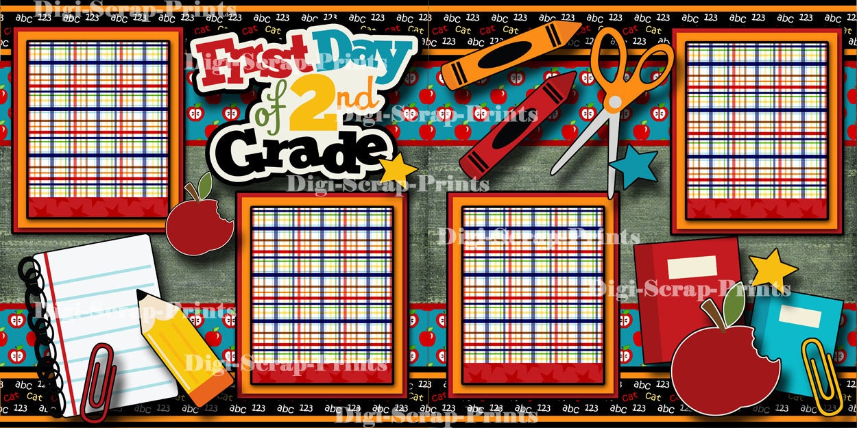 First Day of 2ND GRADE School 2 Printed 12X12 Pre-made Scrapbook Pages ...