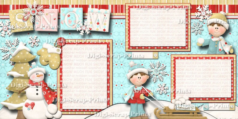 SNOW WINTER BOY ~ 2 Printed 12X12 Pre-made Scrapbook Pages Quick Ez ...