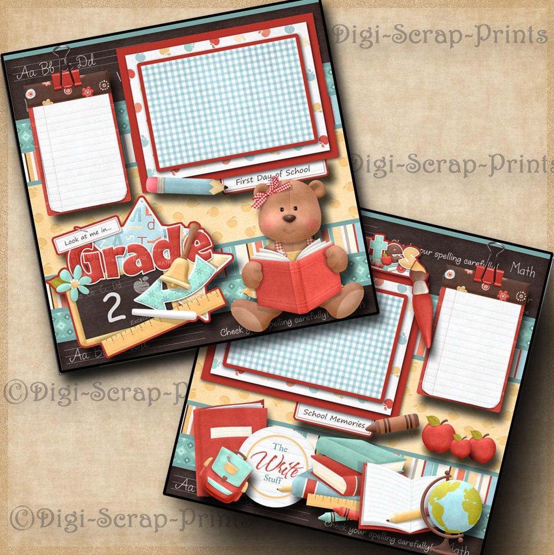 2ND GRADE SCHOOL~ Girl ~ 2 Printed 12X12 Pre-made Scrapbook Pages Ez ...