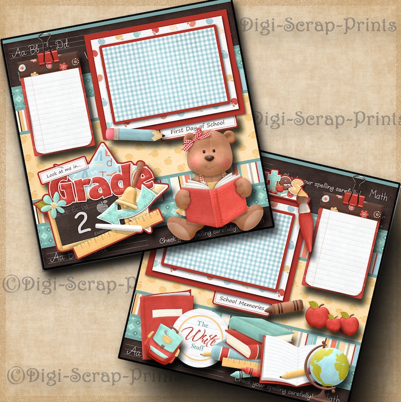 2ND GRADE SCHOOL~ Girl ~ 2 Printed 12X12 Pre-made Scrapbook Pages Ez ...