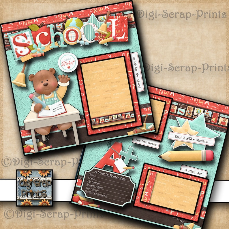SCHOOL ~ Grade School BOY at Desk 2 Printed 12X12 Pre-made Scrapbook ...