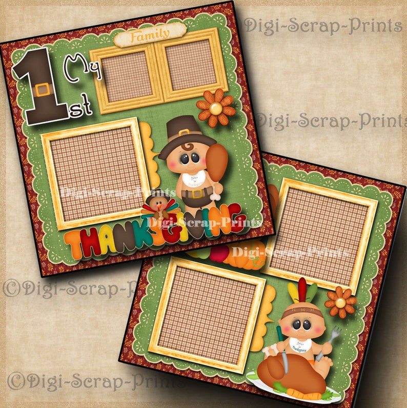 Babies 1st Thanksgiving ~ 2 Printed 12X12 Pre-made Scrapbook Pages ...