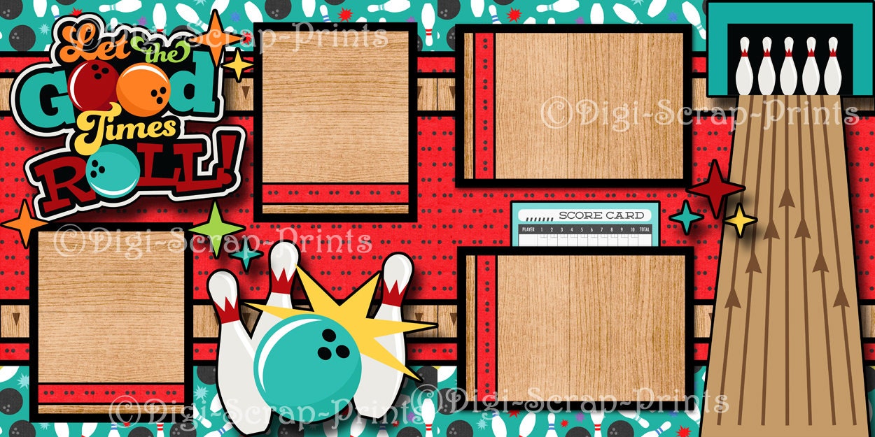 BOWLING ~ 2 Printed 12X12 Pre-made Scrapbook Pages Quick EZ Pages Paper ...