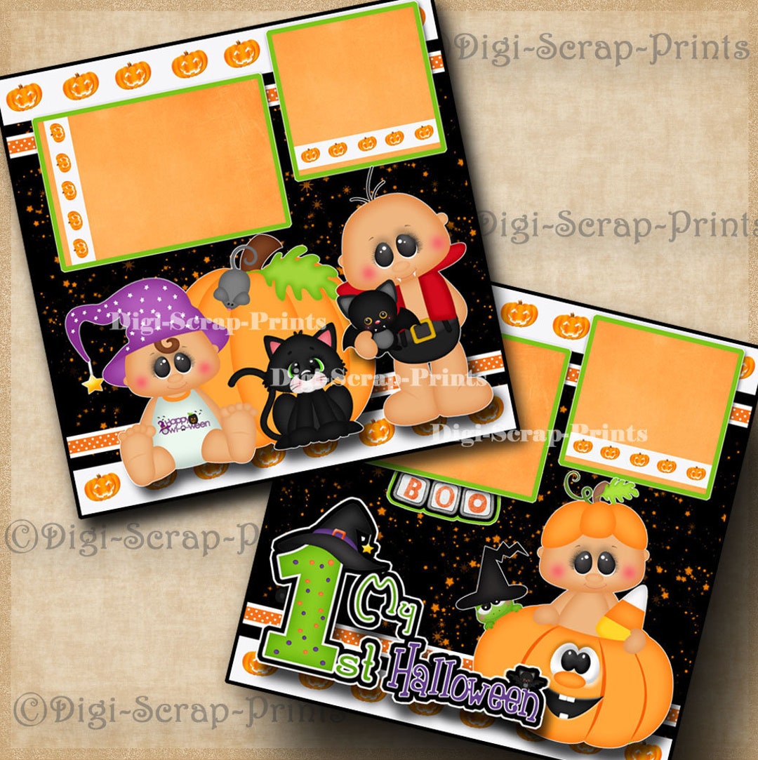 1st Halloween ~ 2 Printed 12X12 Pre-made Scrapbook Pages Quick Pages ...