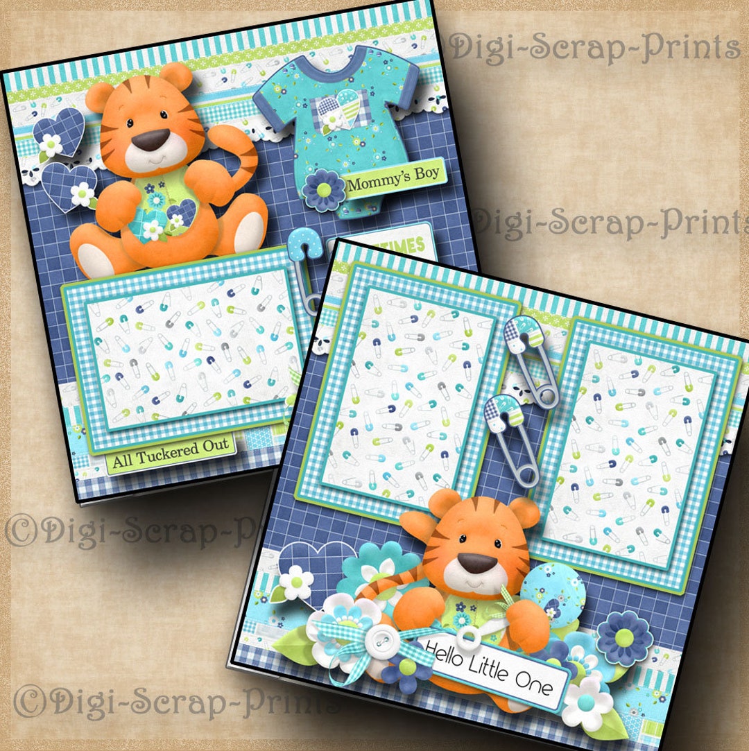 BABY BOY ~ 2 Printed 12X12 Pre-made Scrapbook Pages Quick Pages Digital ...