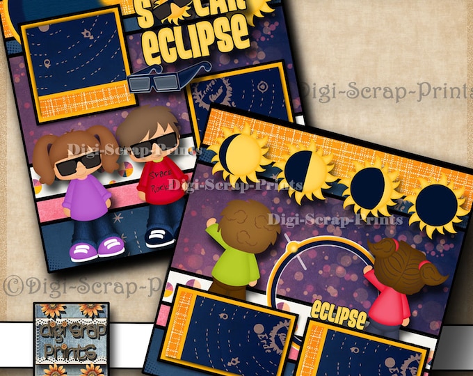 SOLAR ECLIPSE 2024 2 Printed 12X12 Pre-made Scrapbook Pages Quick Pages ...