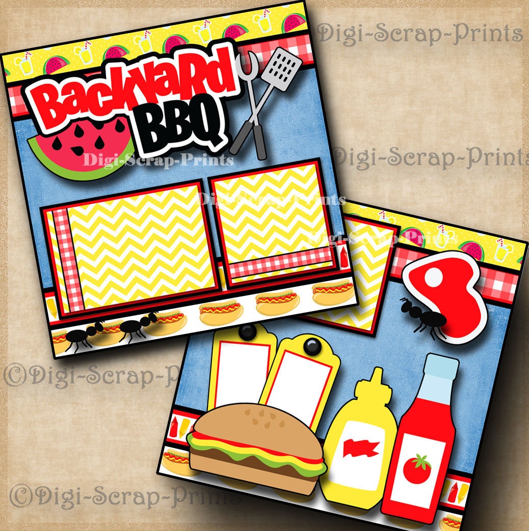 BBQ BACKYARD Grill Printed 12X12 Pre-made Scrapbook Pages Quick Pages ...
