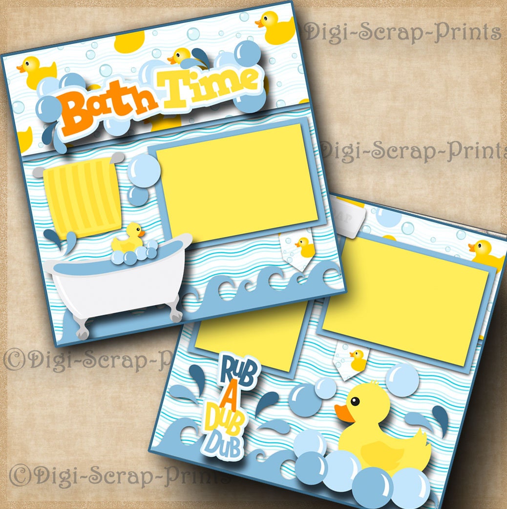 BATH TIME Toddler Baby 2 Printed 12X12 Pre-made Scrapbook Pages Quick ...