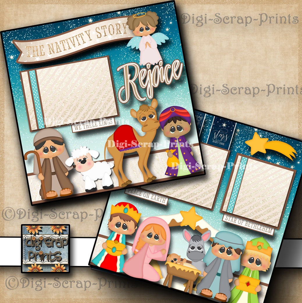 CHRISTMAS Nativity Jesus Born 2 Printed 12X12 Pre-made Scrapbook Pages ...