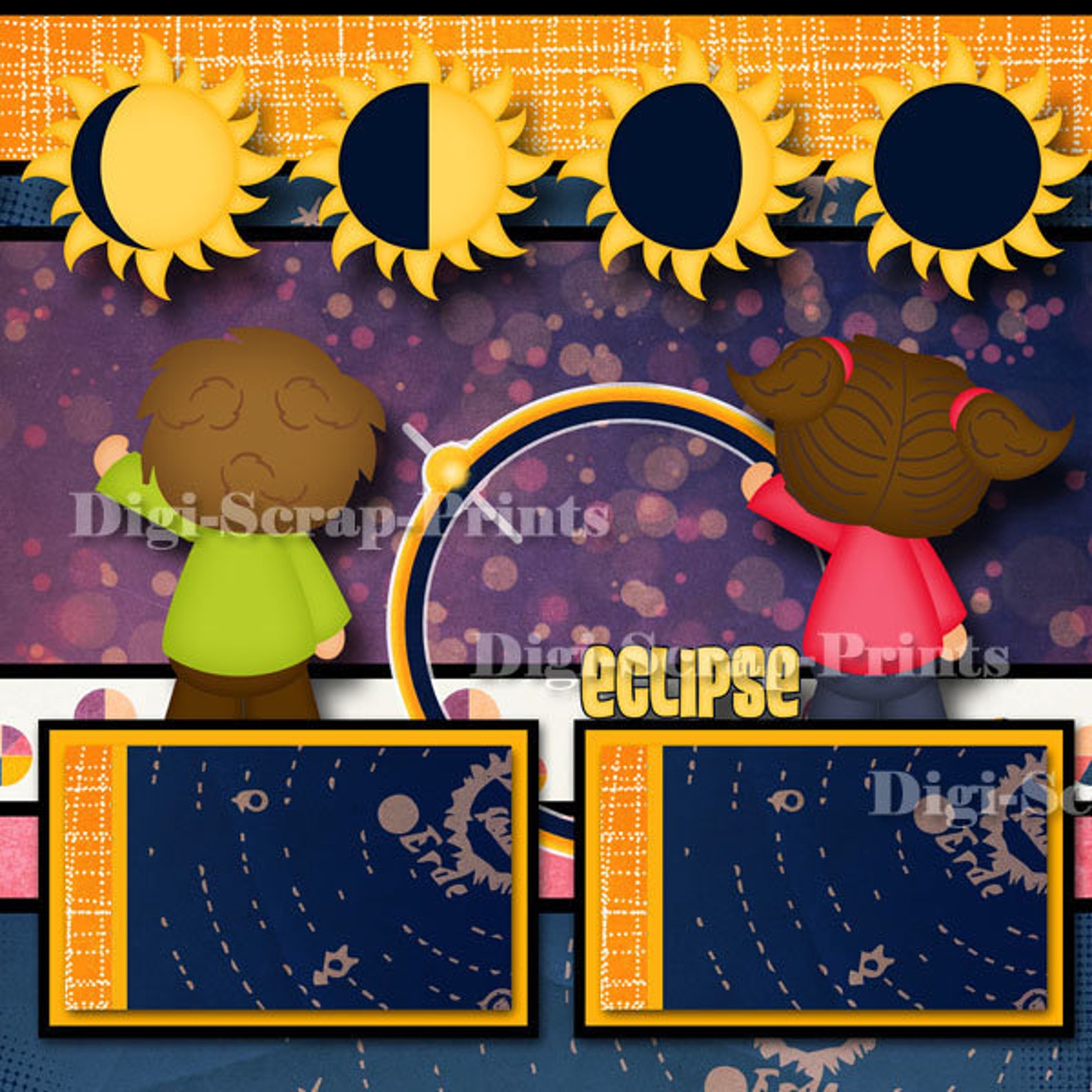 SOLAR ECLIPSE 2024 2 Printed 12X12 Pre-made Scrapbook Pages Quick Pages ...