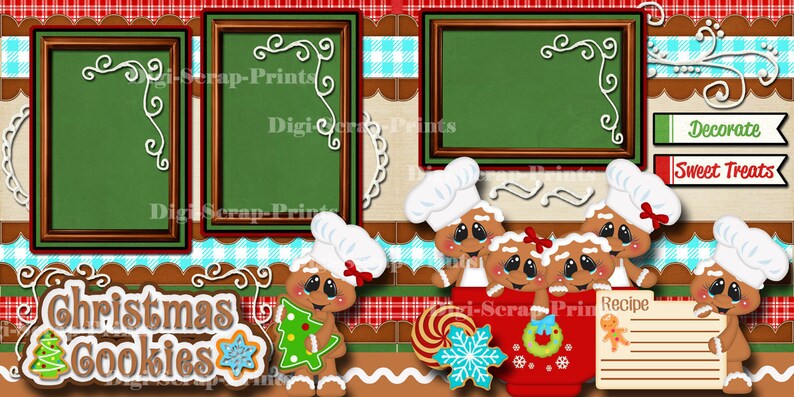 Christmas Cookies Baking Decorate ~ 2 Printed 12X12 Scrapbook Pages Ez ...