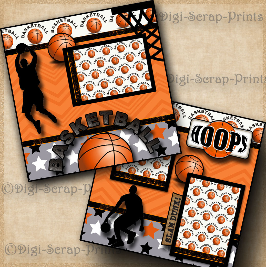 BASKETBALL ~ 2 Printed 12X12 Pre-made Scrapbook Pages Quick EZ Pages ...