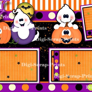 HALLOWEEN ~ BOO Ghost ~ 2 Printed 12X12 Pre-made Scrapbook Pages EZ ...