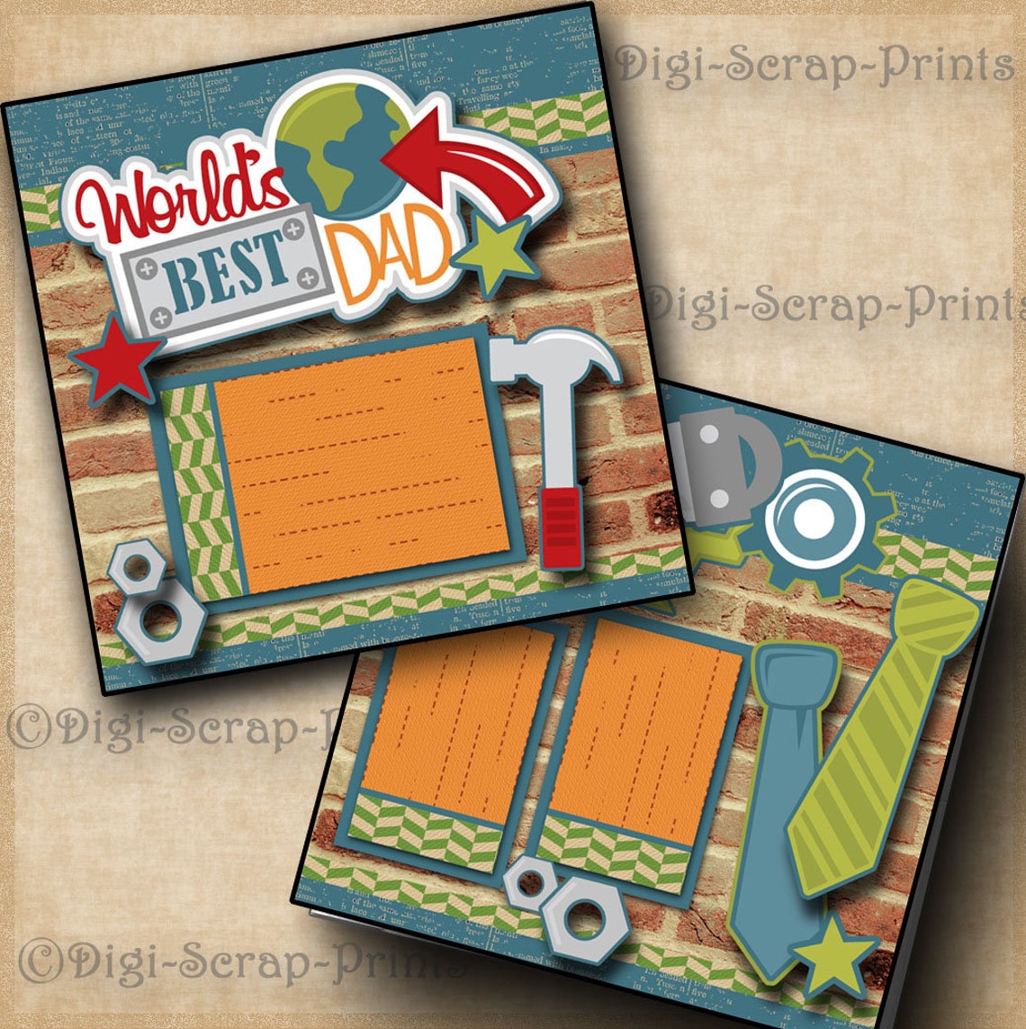 World's Best Dad ~ 2 Printed 12"x12" Pre-made Scrapbook Pages Quick ...