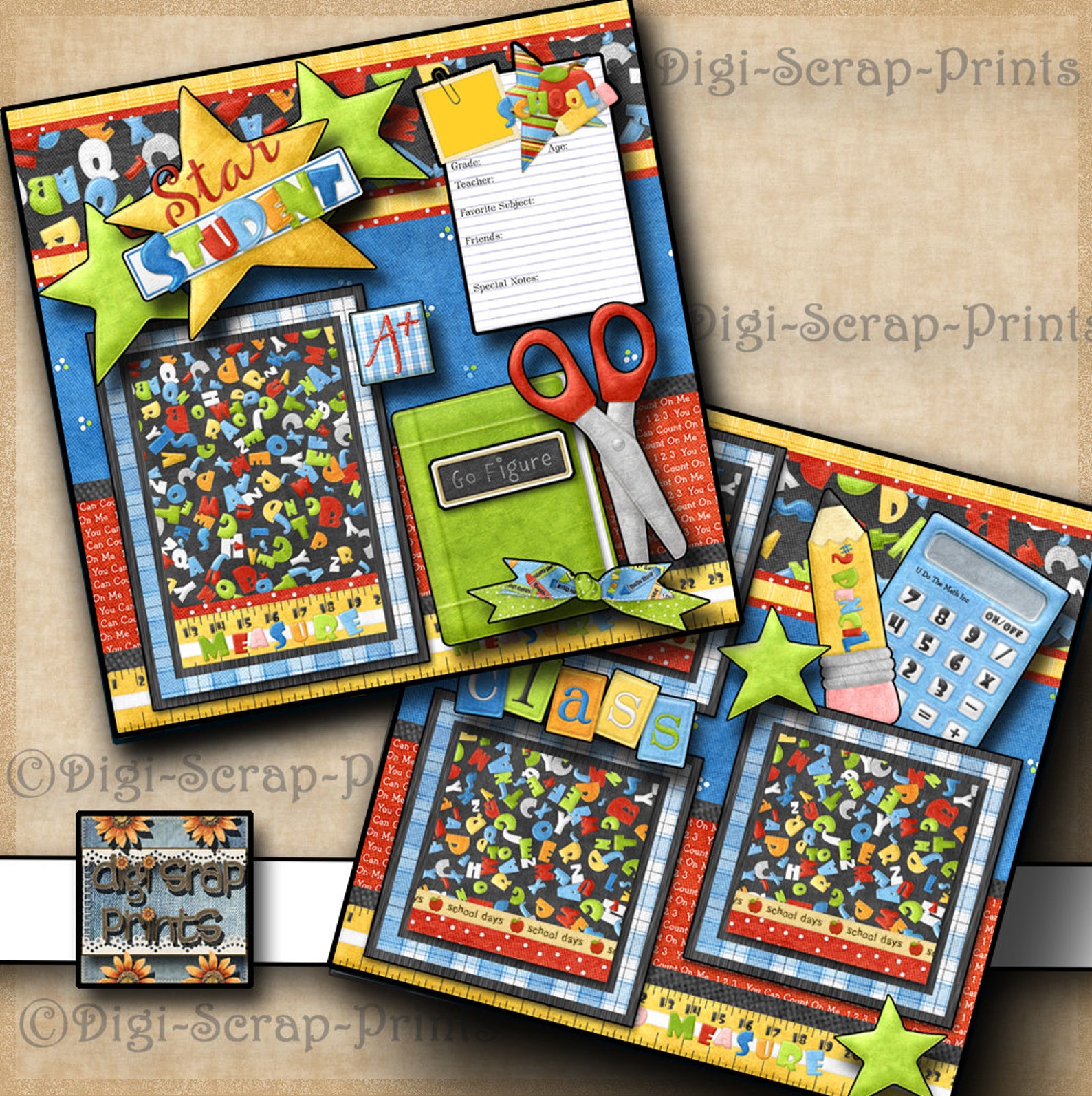 STAR STUDENT School Grade ~ 2 Printed 12X12 Pre-made Scrapbook Pages ...